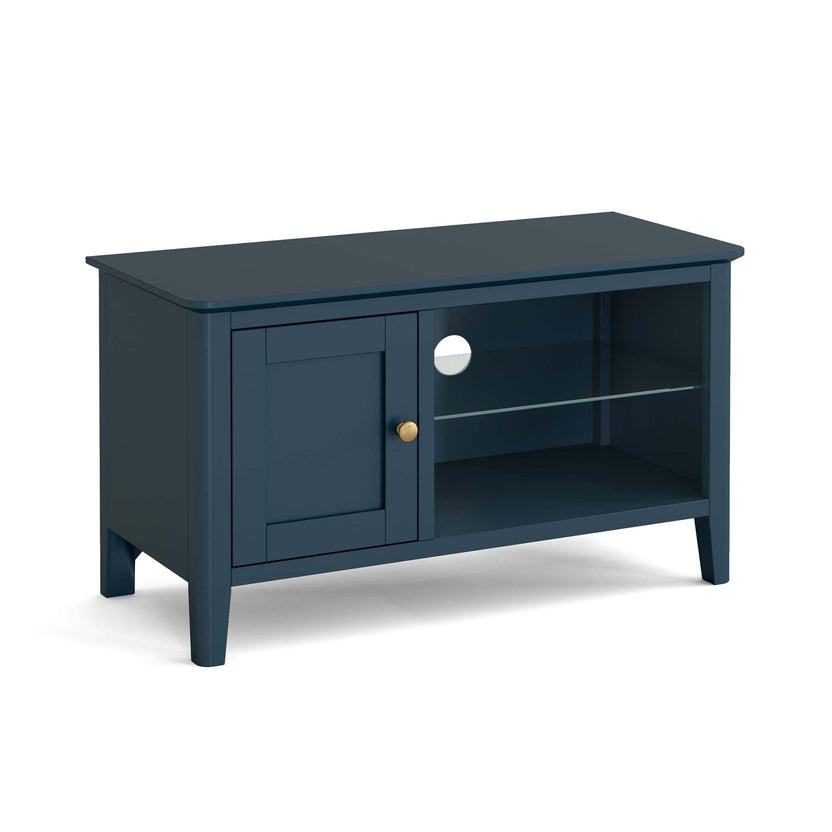 Stirling Blue Small TV Unit, 90cm Solid Wood Media Cabinet | Roseland