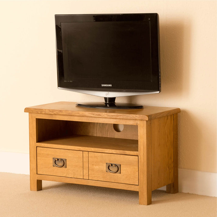 Lanner Oak 80cm TV Stand with Drawer | Metal Handles | Roseland