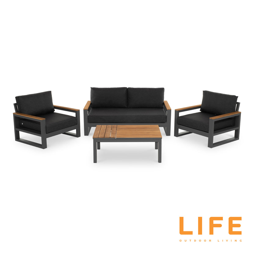 LIFE Soho Garden Lounge Sofa Set with Teak Lift Up Coffee Table