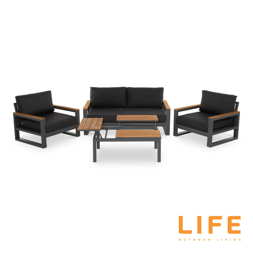 LIFE Soho Garden Lounge Sofa Set with Teak Lift Up Coffee Table