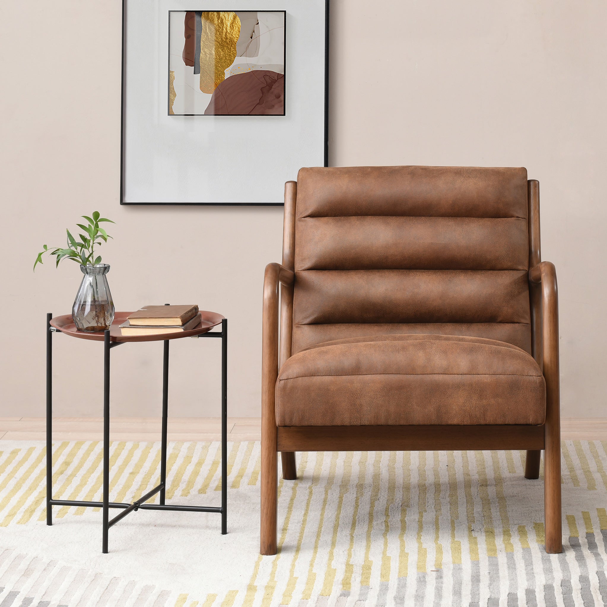 Ribbed leather armchair store