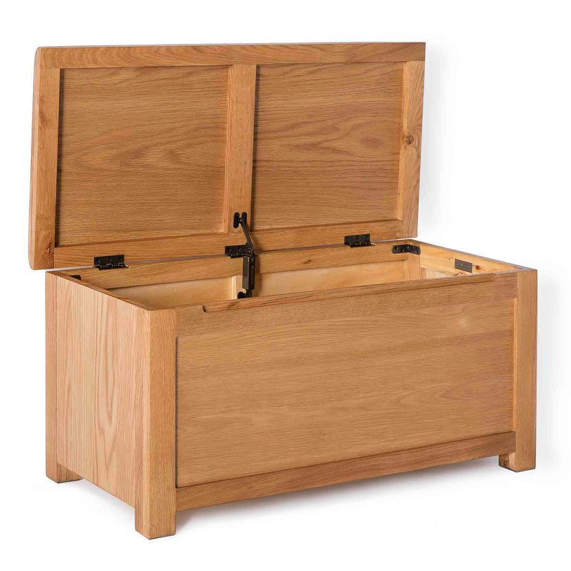 Surrey Oak Blanket Box with Sprung Top, Solid Wood | Rustic Waxed Oak