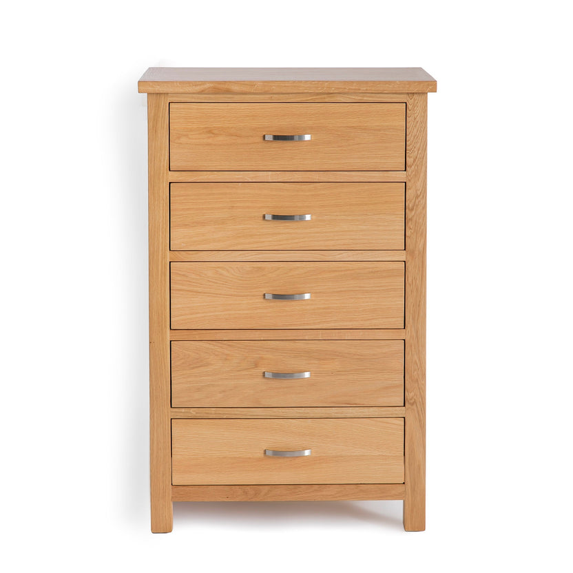 London Oak Chest of 5 Drawers | Solid Wood | Light Oak | Roseland