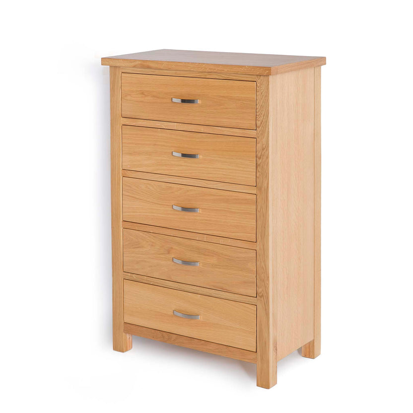 London Oak Chest of 5 Drawers | Solid Wood | Light Oak | Roseland