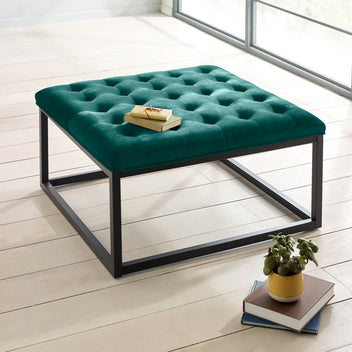 Adison Upholstered Classic Velvet Buttoned Footstool | Roseland
