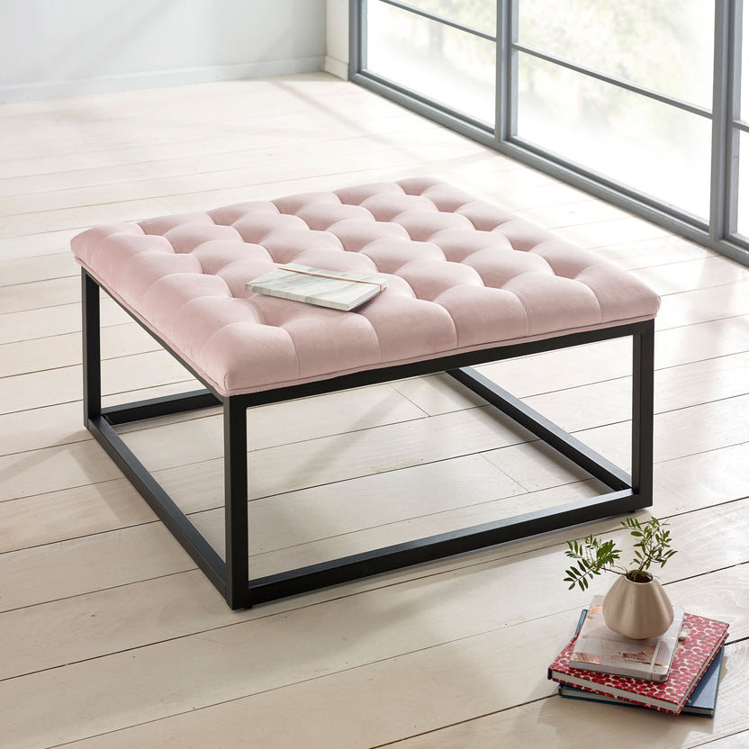 Adison Upholstered Classic Velvet Buttoned Footstool | Roseland