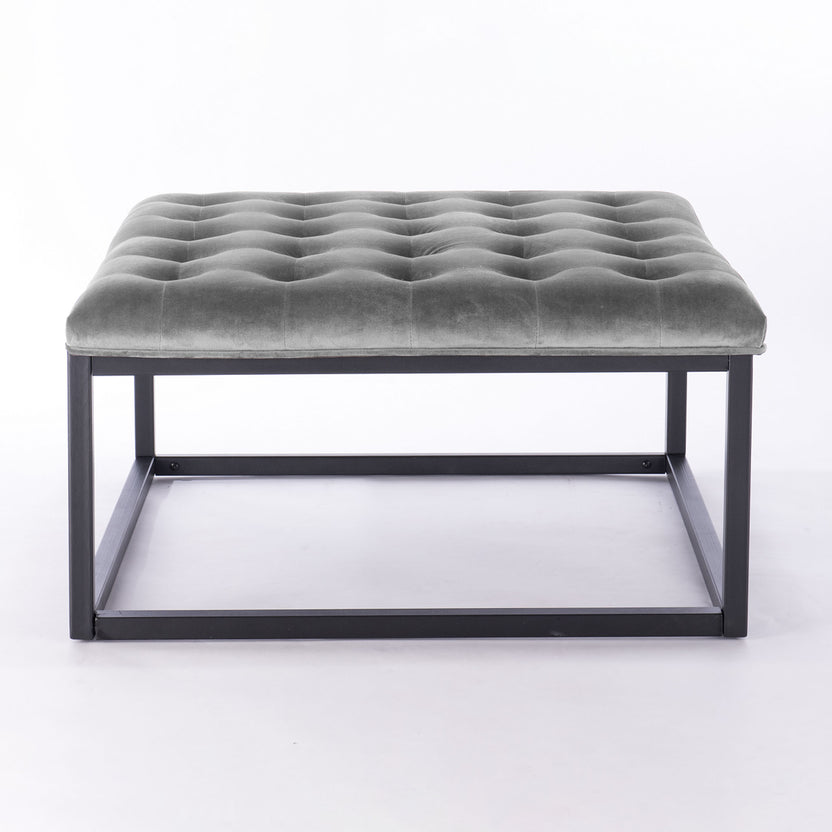 Adison Upholstered Classic Velvet Buttoned Footstool | Roseland