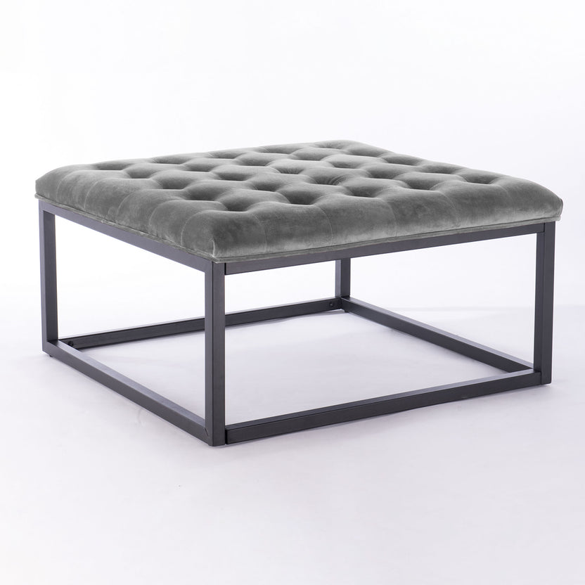 Adison Upholstered Classic Velvet Buttoned Footstool | Roseland