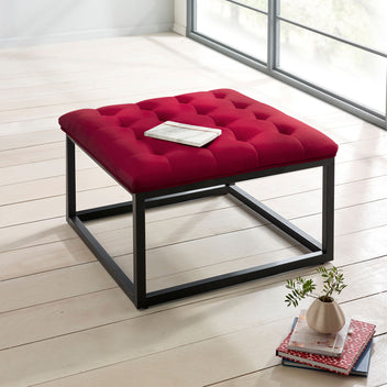Adison Upholstered Classic Velvet Buttoned Footstool | Roseland