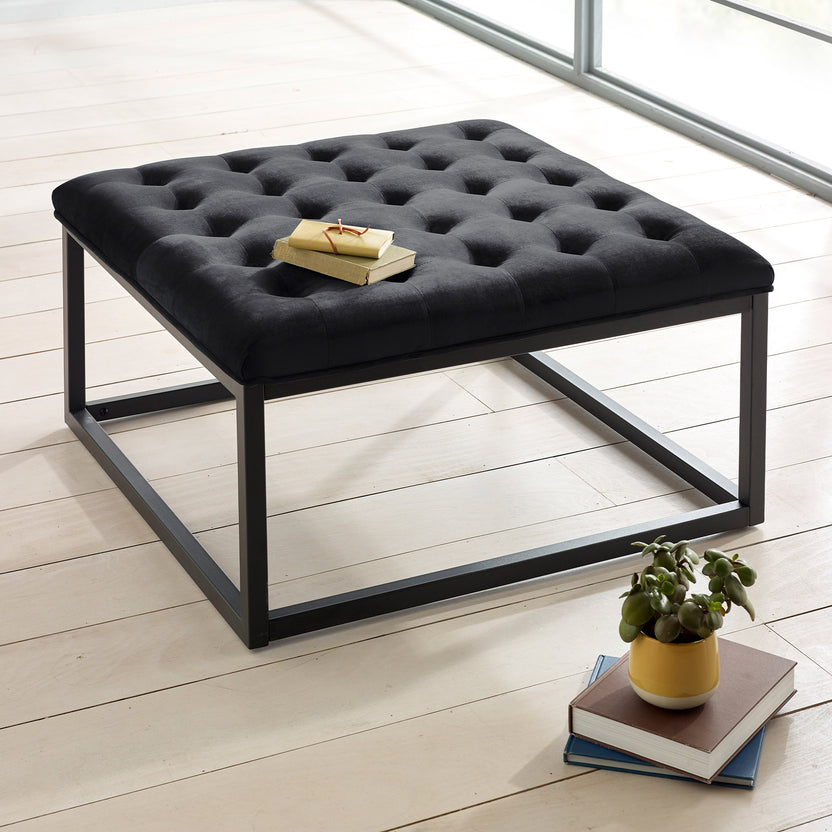 Adison Upholstered Classic Velvet Buttoned Footstool | Roseland