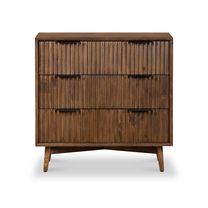 Oskar Walnut Stain Grooved 3 Drawer Chest | Roseland