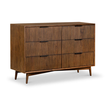 Oskar Walnut Stain Grooved 6 Drawer Chest | Roseland
