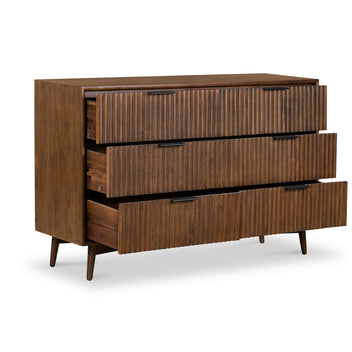 Oskar Walnut Stain Grooved 6 Drawer Chest | Roseland