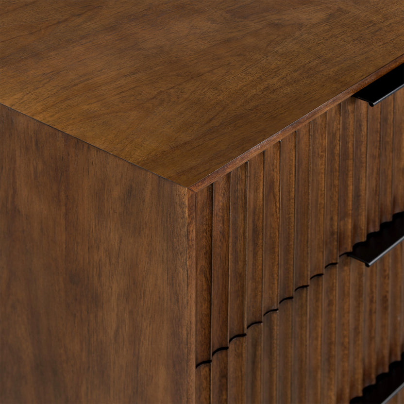 Oskar Walnut Stain Grooved 6 Drawer Chest | Roseland