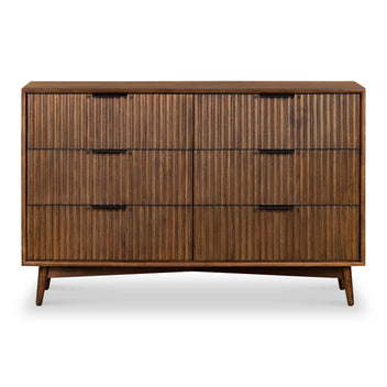 Oskar Walnut Stain Grooved 6 Drawer Chest | Roseland