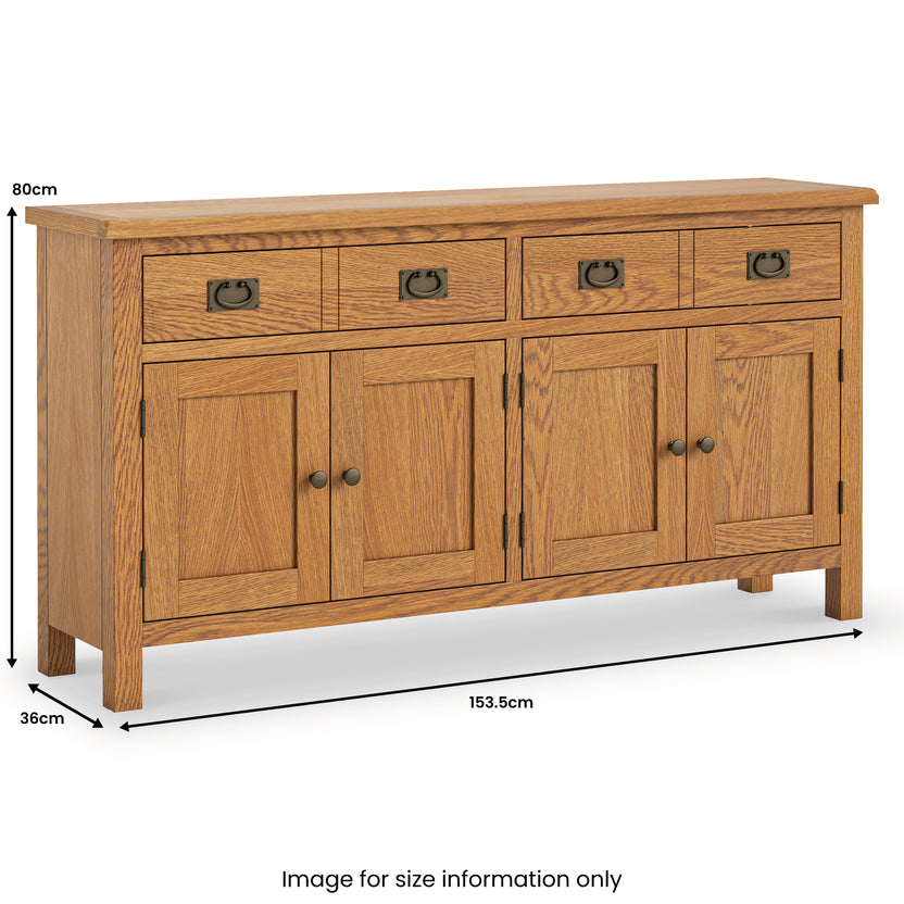 Surrey Oak Rustic Extra Large 4 Door Sideboard Cabinet | Roseland