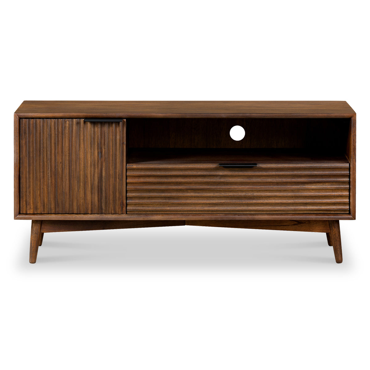 Oskar Walnut Stain Small 110cm Grooved TV Unit | Roseland