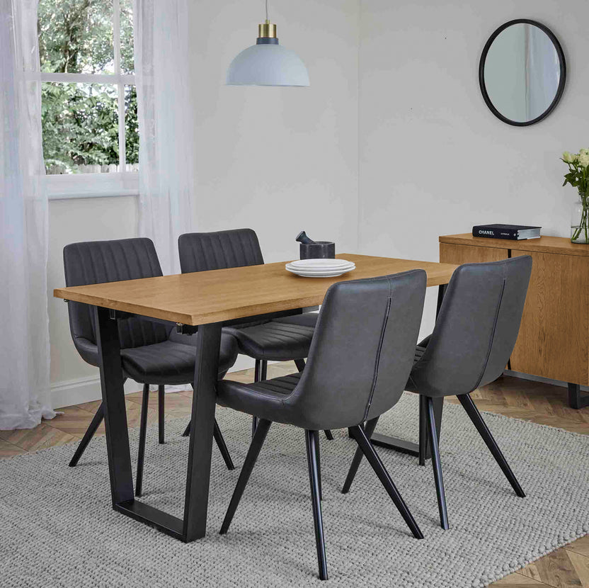Isaac Oak 140cm Dining Table with Industrial Metal Legs | Roseland