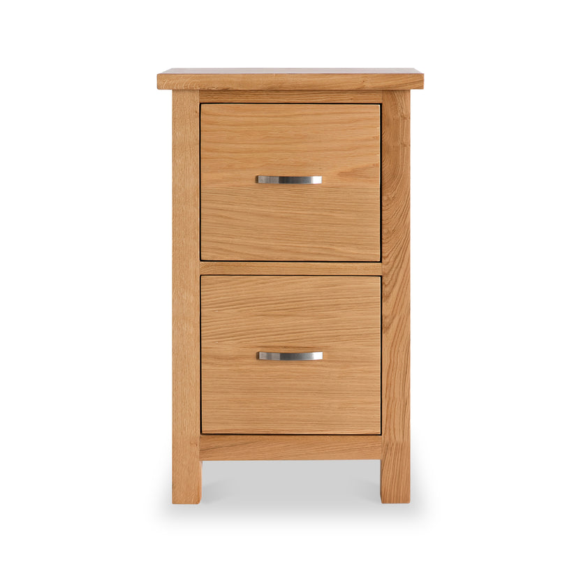 London Oak 2 Drawer Slim Bedside Table | Solid Wood | Roseland