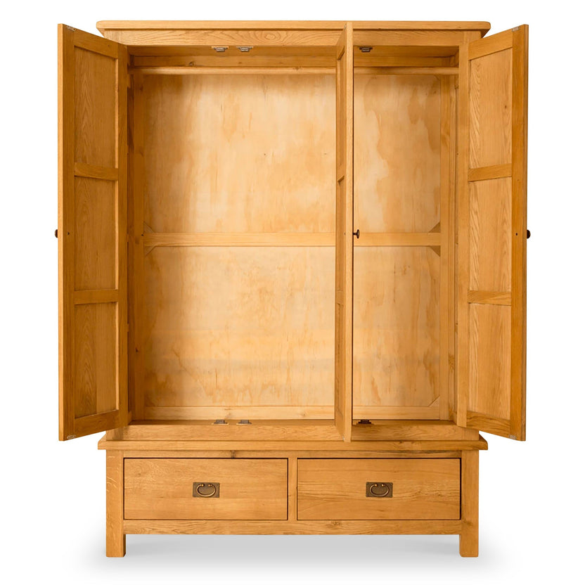 Lanner Oak Triple Wardrobe with Drawers | Roseland