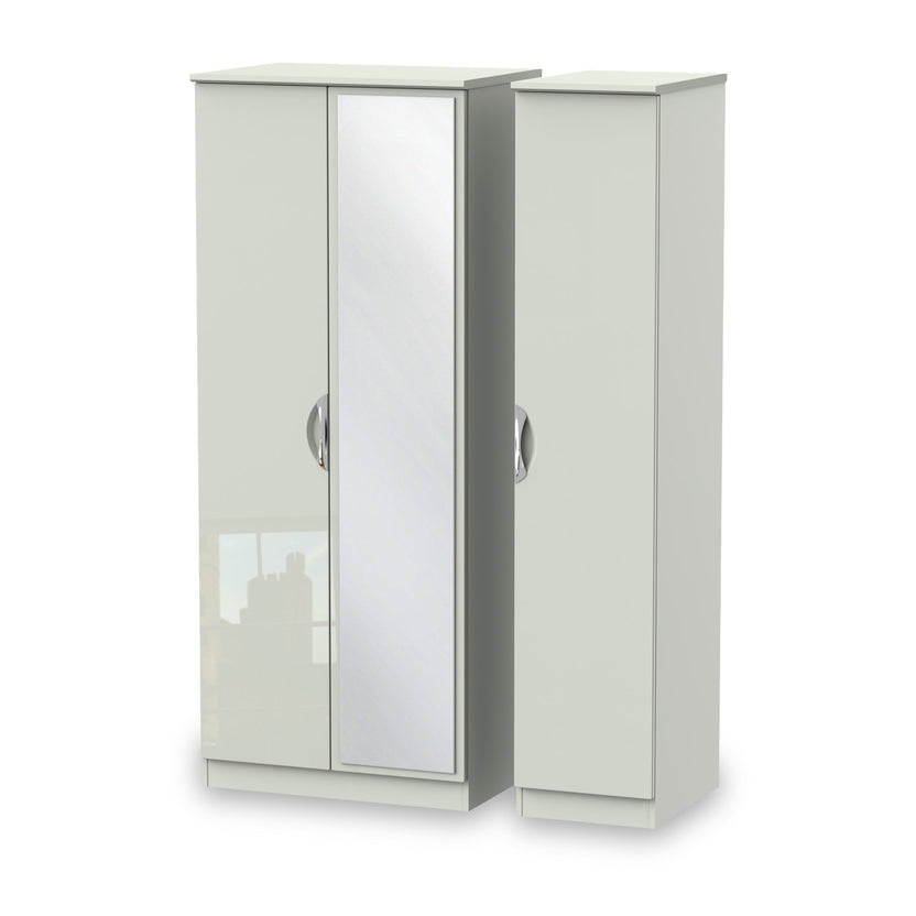 Beckett Gloss Triple Mirror Wardrobe | Cream Black White | Roseland