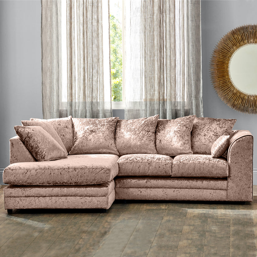 Tamara 3 Seater Crushed Velvet Fabric Chaise Sofa | Roseland