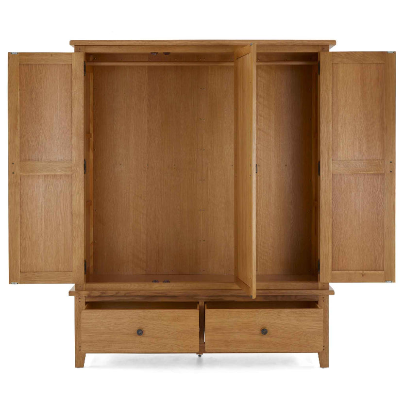 Broadway Oak Triple Wardrobe with 2 Drawers | Roseland