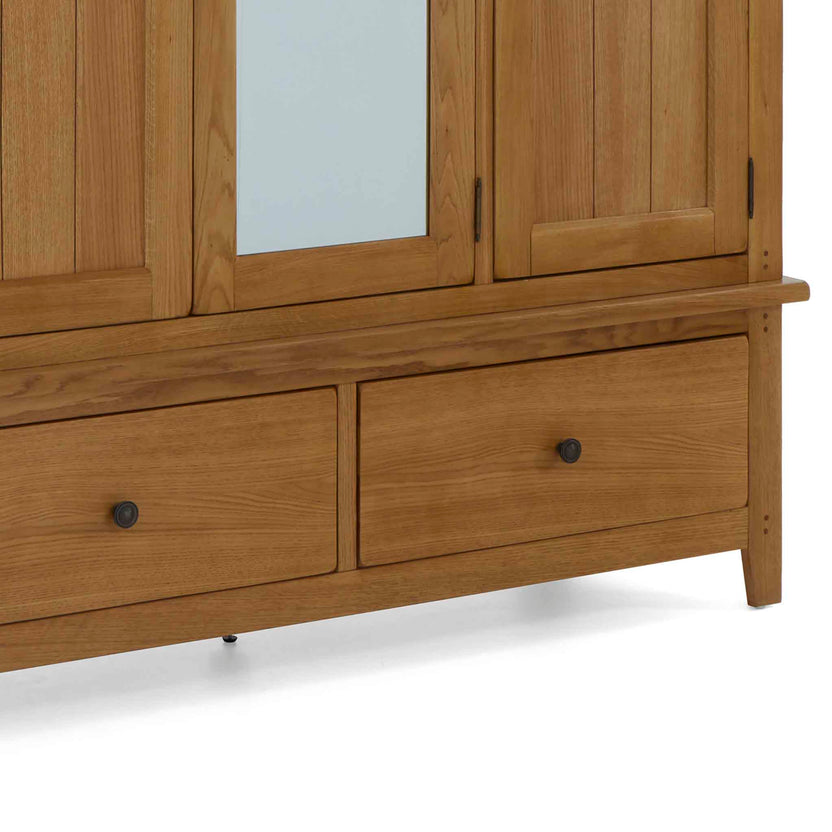 Broadway Oak Triple Wardrobe with 2 Drawers | Roseland