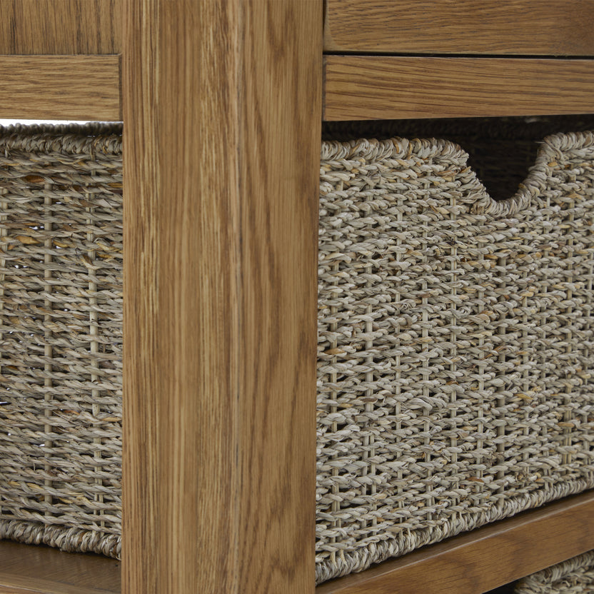 Broadway Oak Console Table with Baskets | Solid Wood | Roseland
