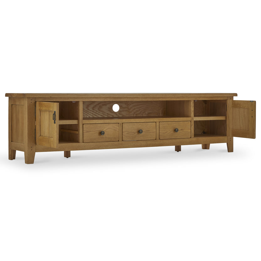 Broadway Oak Extra Large 210cm TV Unit with Storage Drawers | Roseland
