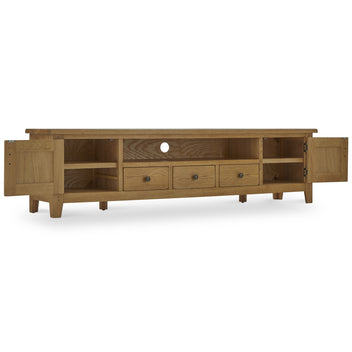 Broadway Oak Extra Large 210cm TV Unit with Storage Drawers | Roseland
