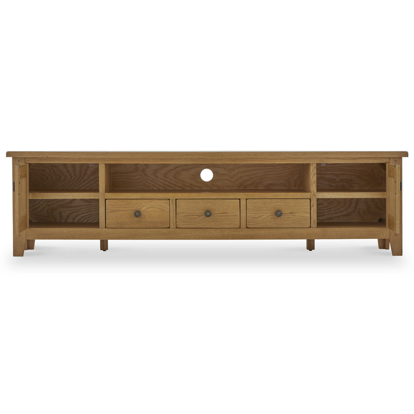 Broadway Oak Extra Large 210cm TV Unit with Storage Drawers | Roseland