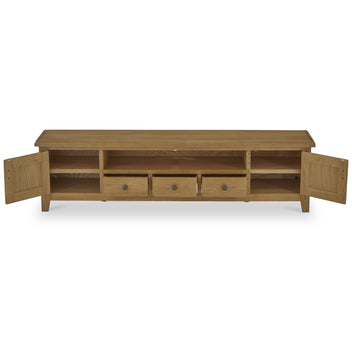 Broadway Oak Extra Large 210cm TV Unit with Storage Drawers | Roseland