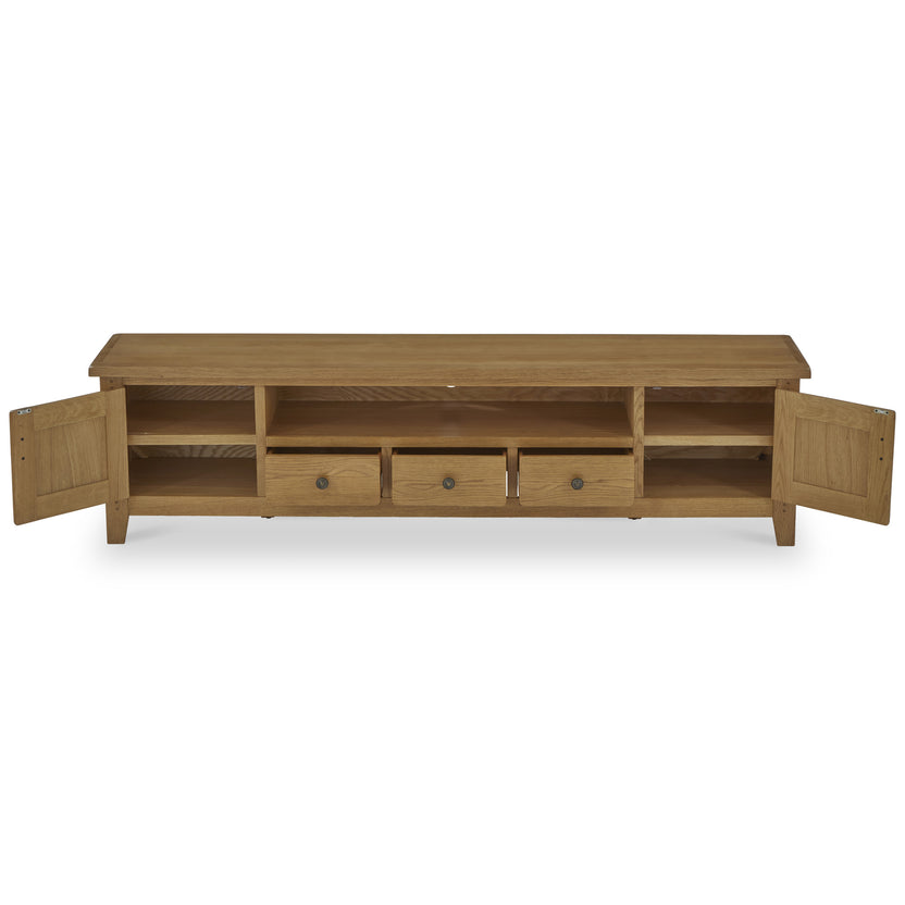 Broadway Oak Extra Large 210cm TV Unit with Storage Drawers | Roseland