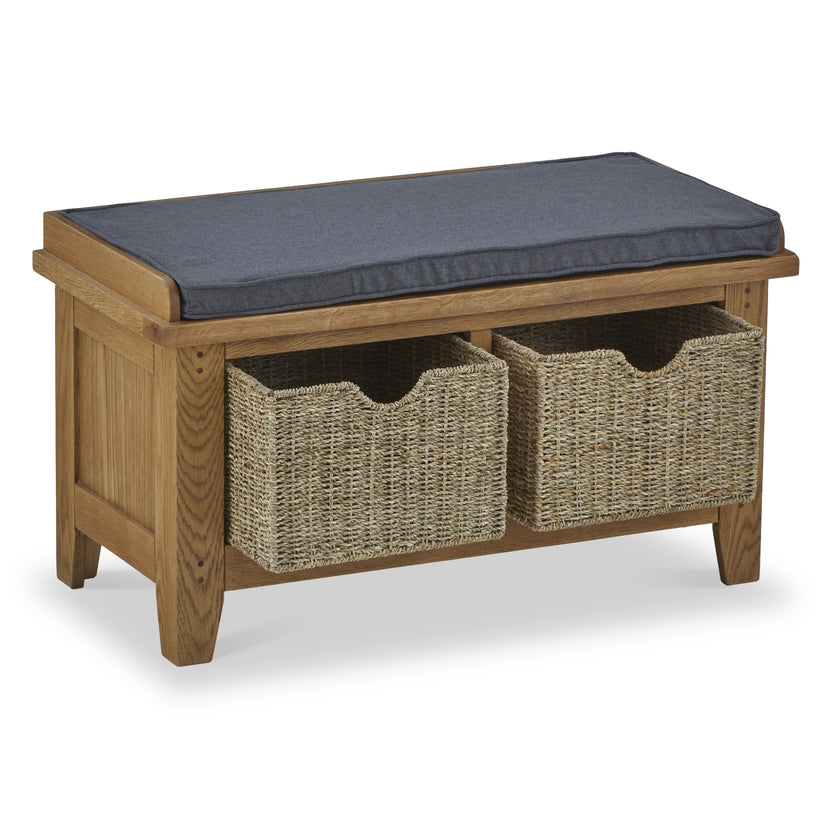 Broadway Oak Hallway Bench with Storage Baskets | Roseland