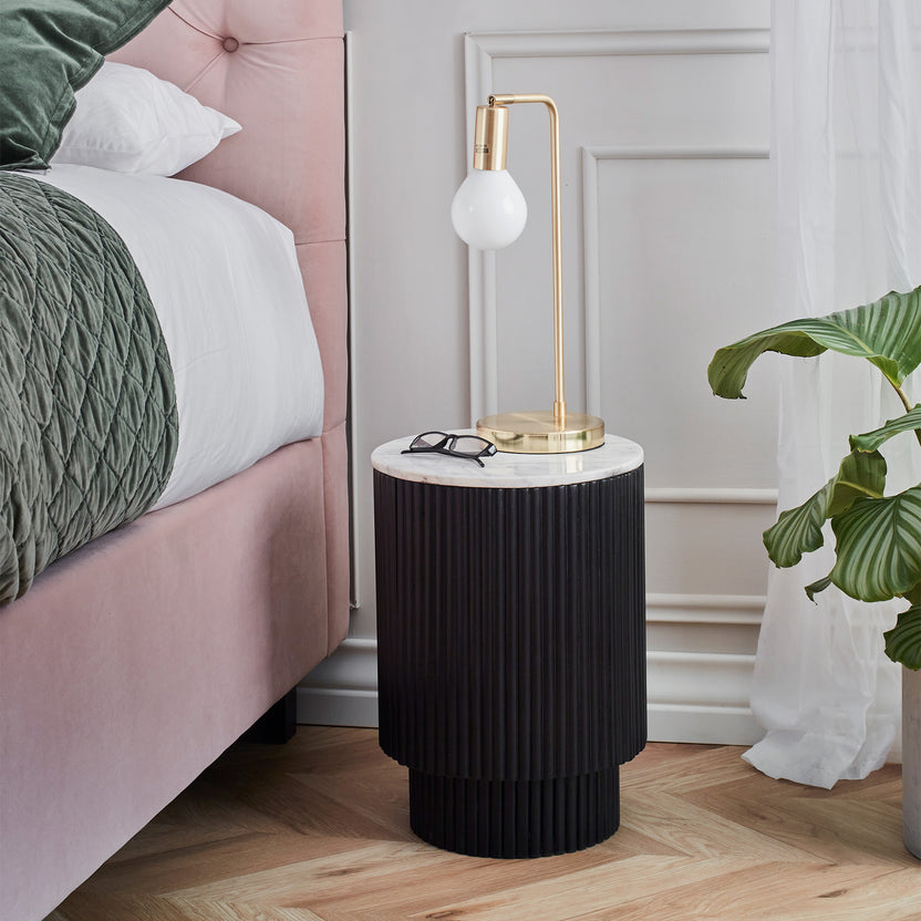 Milo Mango & Marble Fluted Side Table with Storage | Roseland