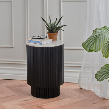 Milo Mango & Marble Fluted Side Table with Storage | Roseland