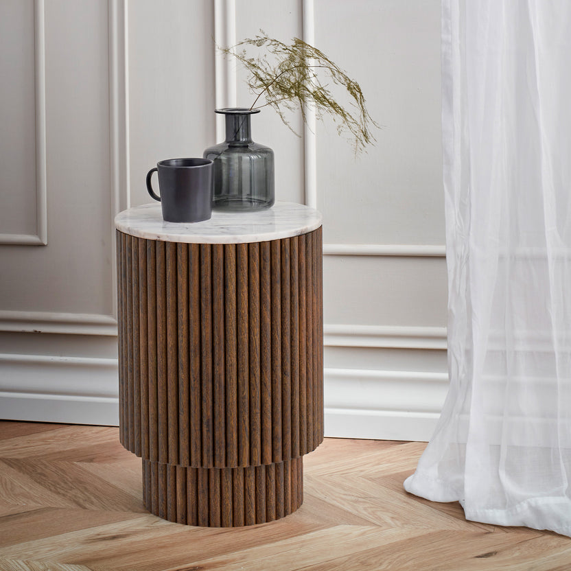 Milo Mango & Marble Fluted Side Table with Storage | Roseland