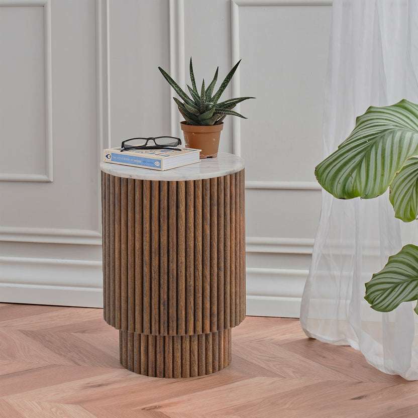 Milo Mango & Marble Fluted Side Table with Storage | Roseland