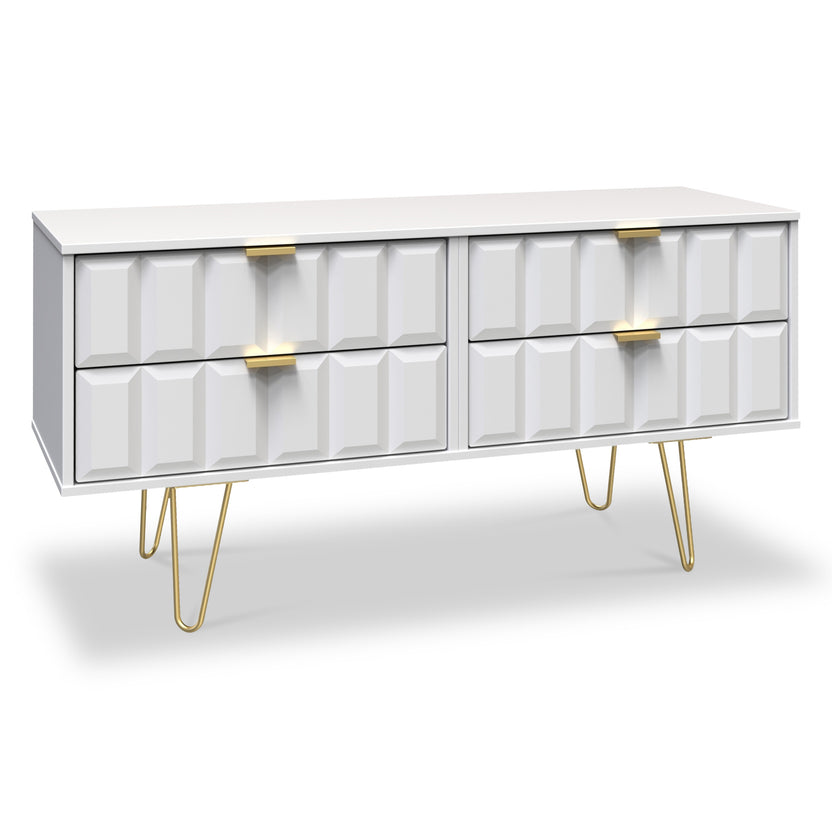 Harlow 4 Drawer Low TV Unit Chest with Gold Hairpin Legs | Roseland