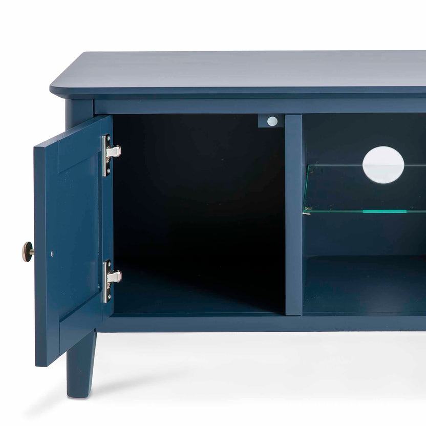 Stirling Blue Small TV Unit, 90cm Solid Wood Media Cabinet | Roseland