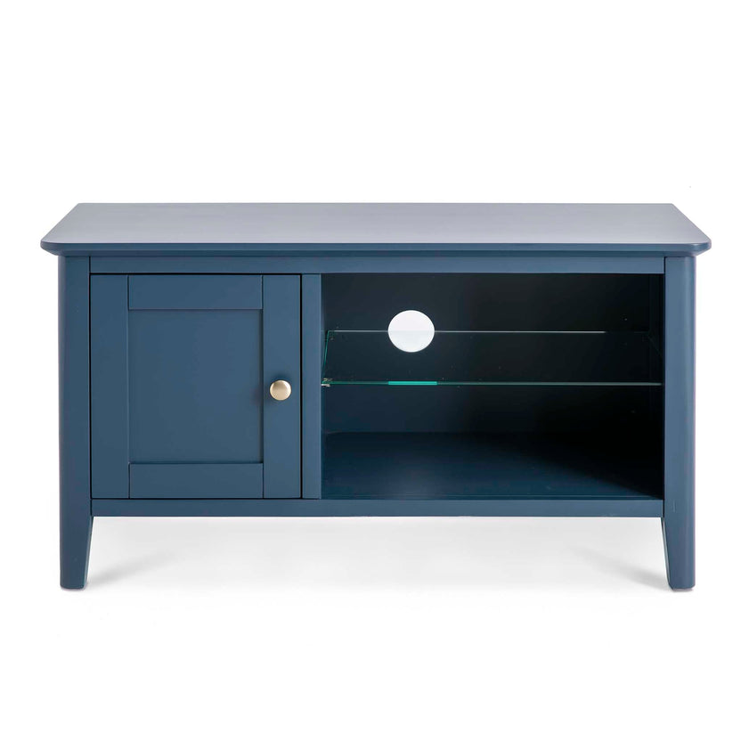 Stirling Blue Small TV Unit, 90cm Solid Wood Media Cabinet | Roseland