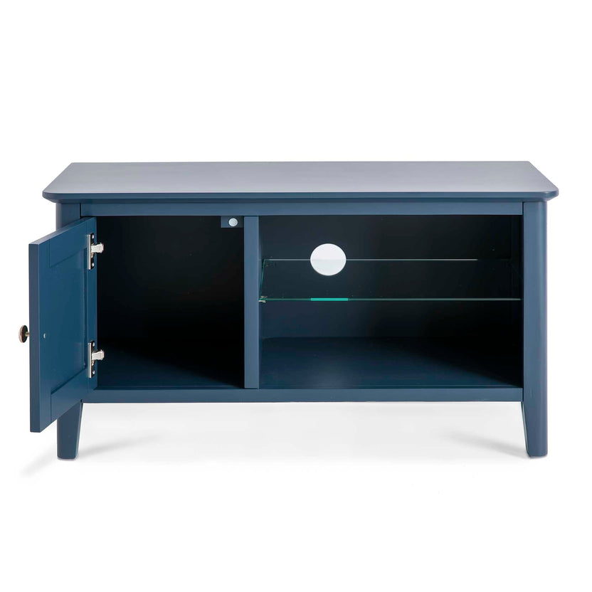 Stirling Blue Small TV Unit, 90cm Solid Wood Media Cabinet | Roseland