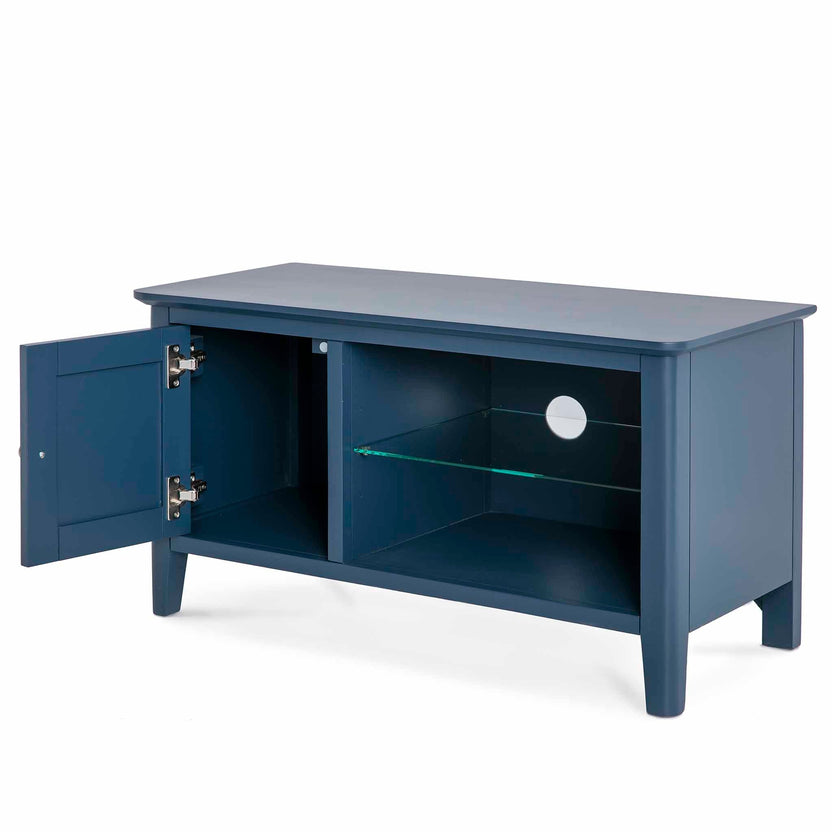 Stirling Blue Small TV Unit, 90cm Solid Wood Media Cabinet | Roseland