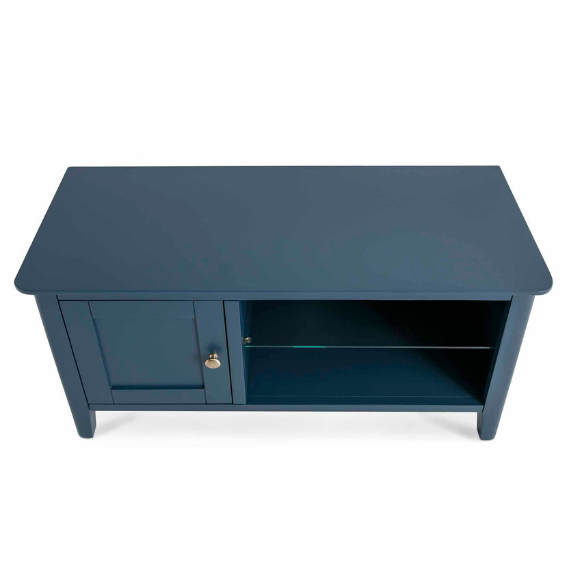 Stirling Blue Small TV Unit, 90cm Solid Wood Media Cabinet | Roseland