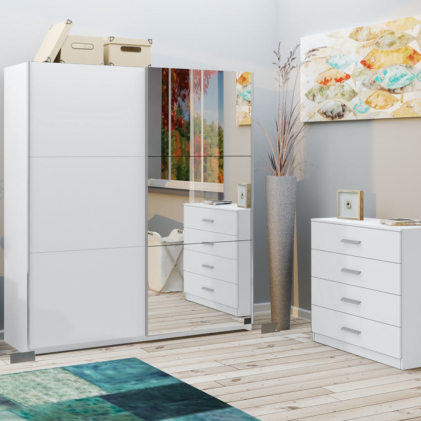 Holland White or Anthracite Mirrored Sliding Double Wardrobe Roseland