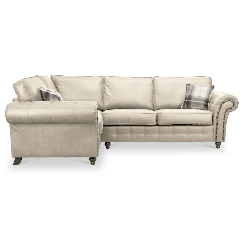 Edward Faux Leather Corner Sofa | Brown Cream Black | Roseland
