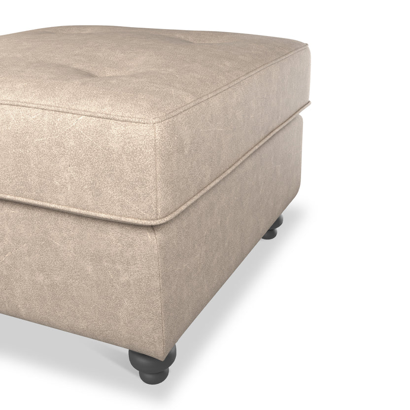 Edward Faux Leather Footstool | Brown Cream Black | Roseland