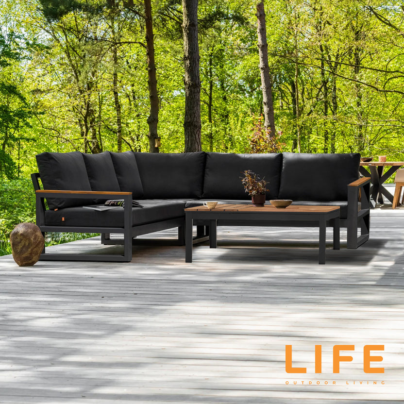LIFE Soho Corner Garden Lounge Sofa Set with Teak Lift Coffee Table